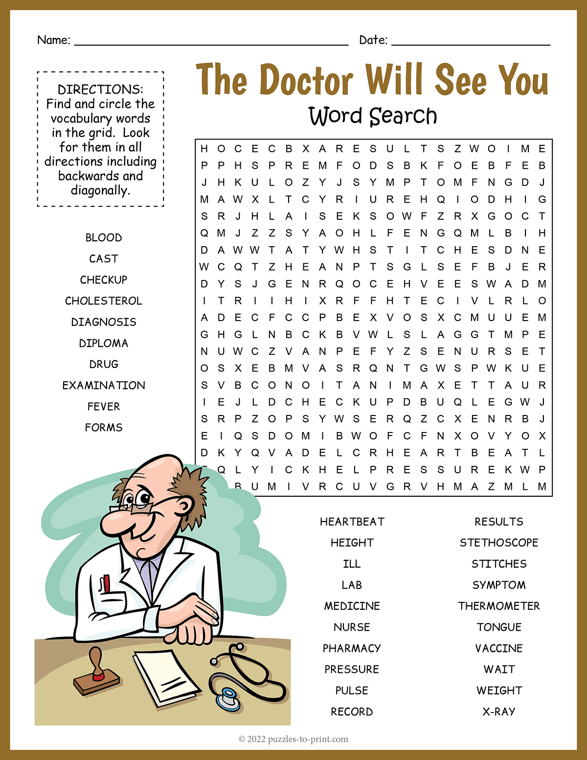 Doctor Appointment Word Search