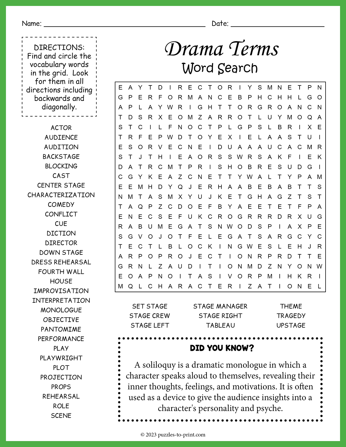 Drama Terms Word Search