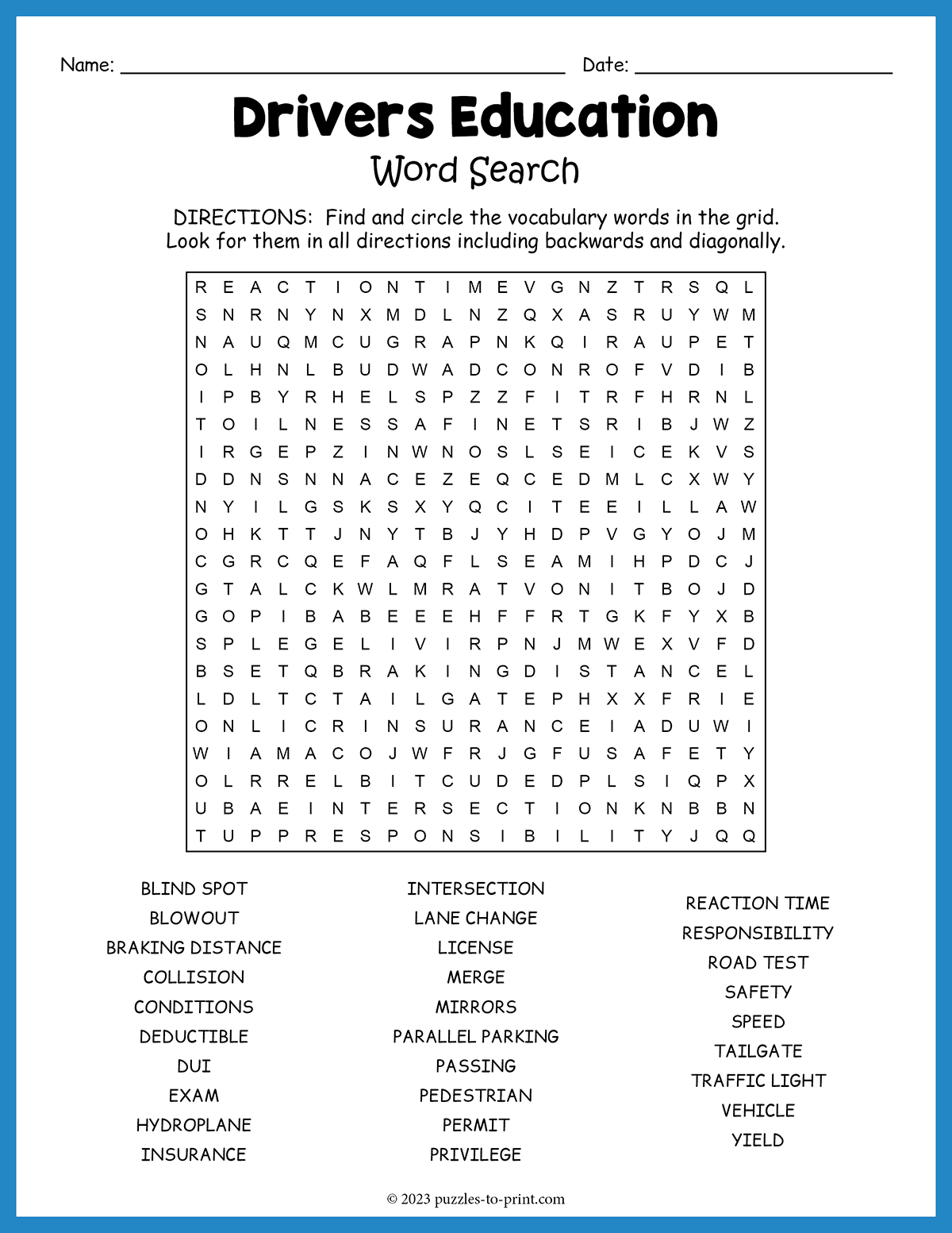 Free Printable Drivers Ed Worksheets Smithlist