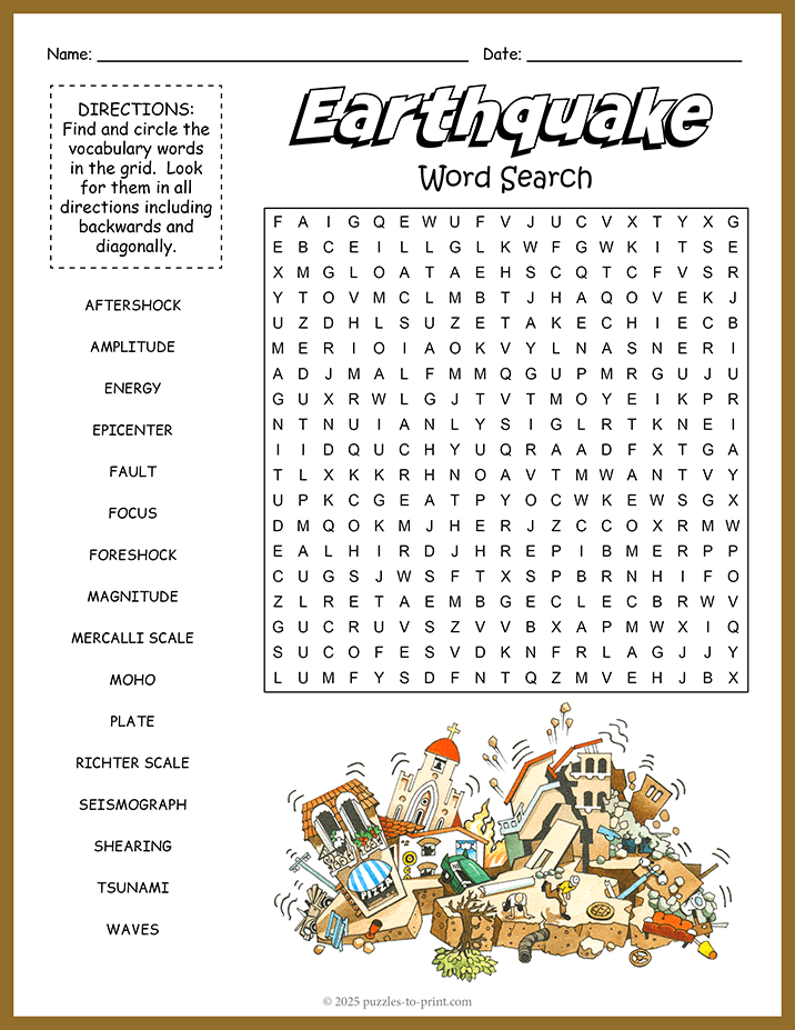 Earthquake Word Search