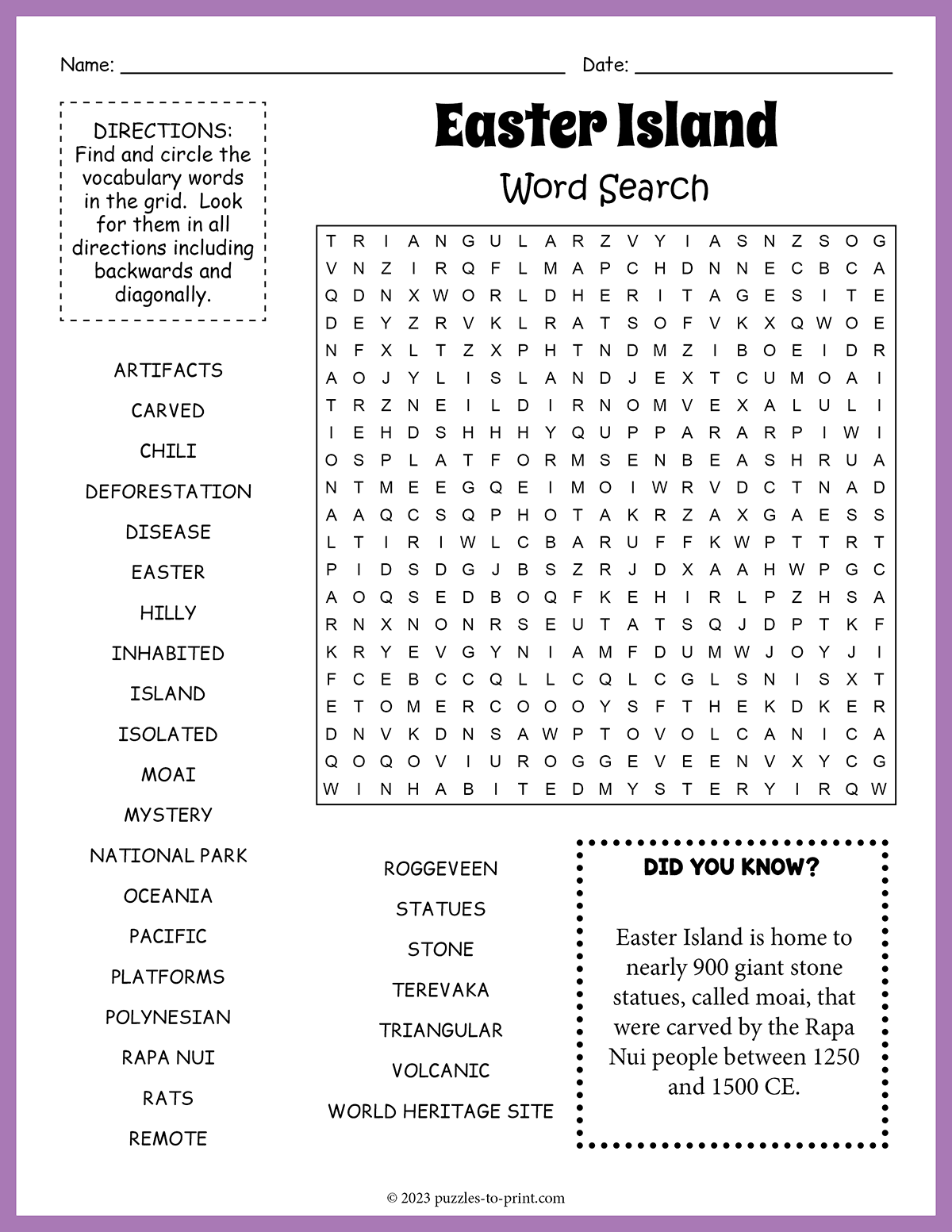 Easter Island Word Search