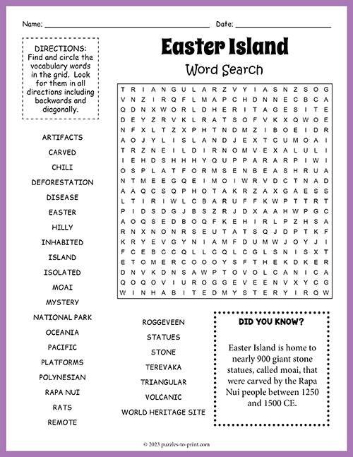Easter Island Word Search
