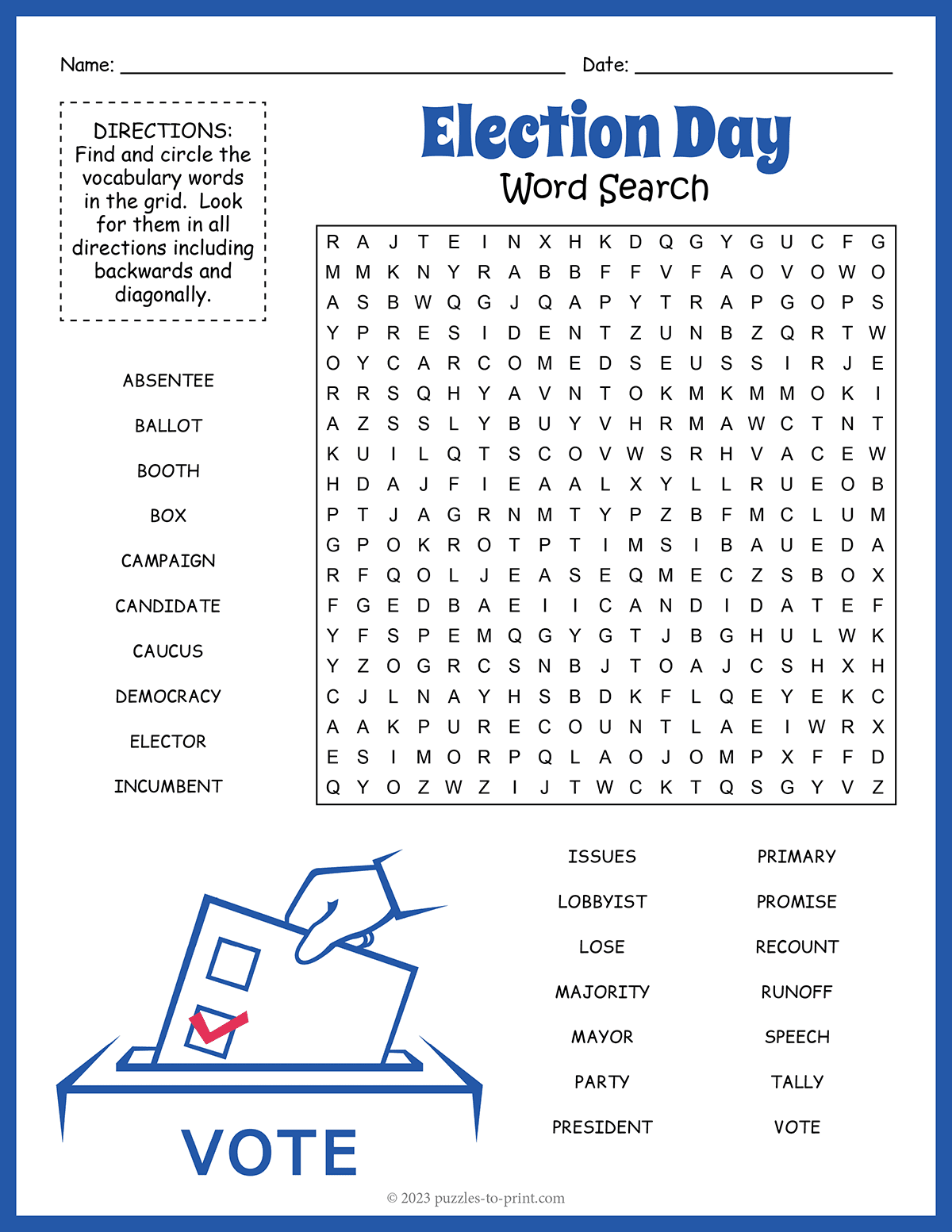 Election Day Word Search