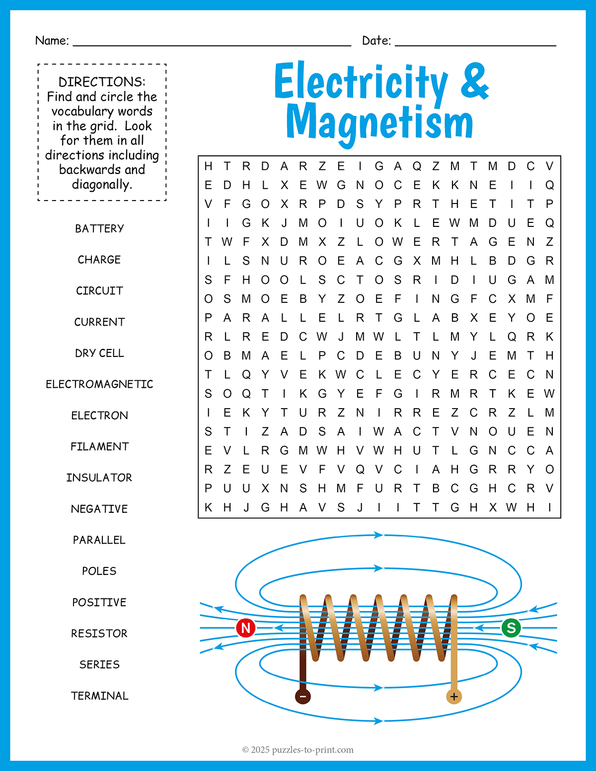 Electricity and Magnetism Word Search