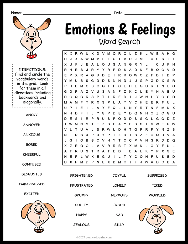 Emotions and Feelings Word Search