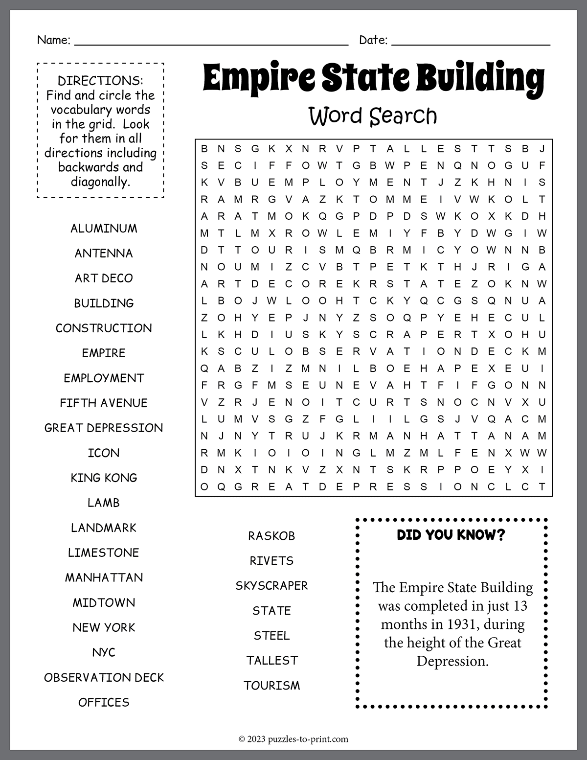 Empire State Building Word Search