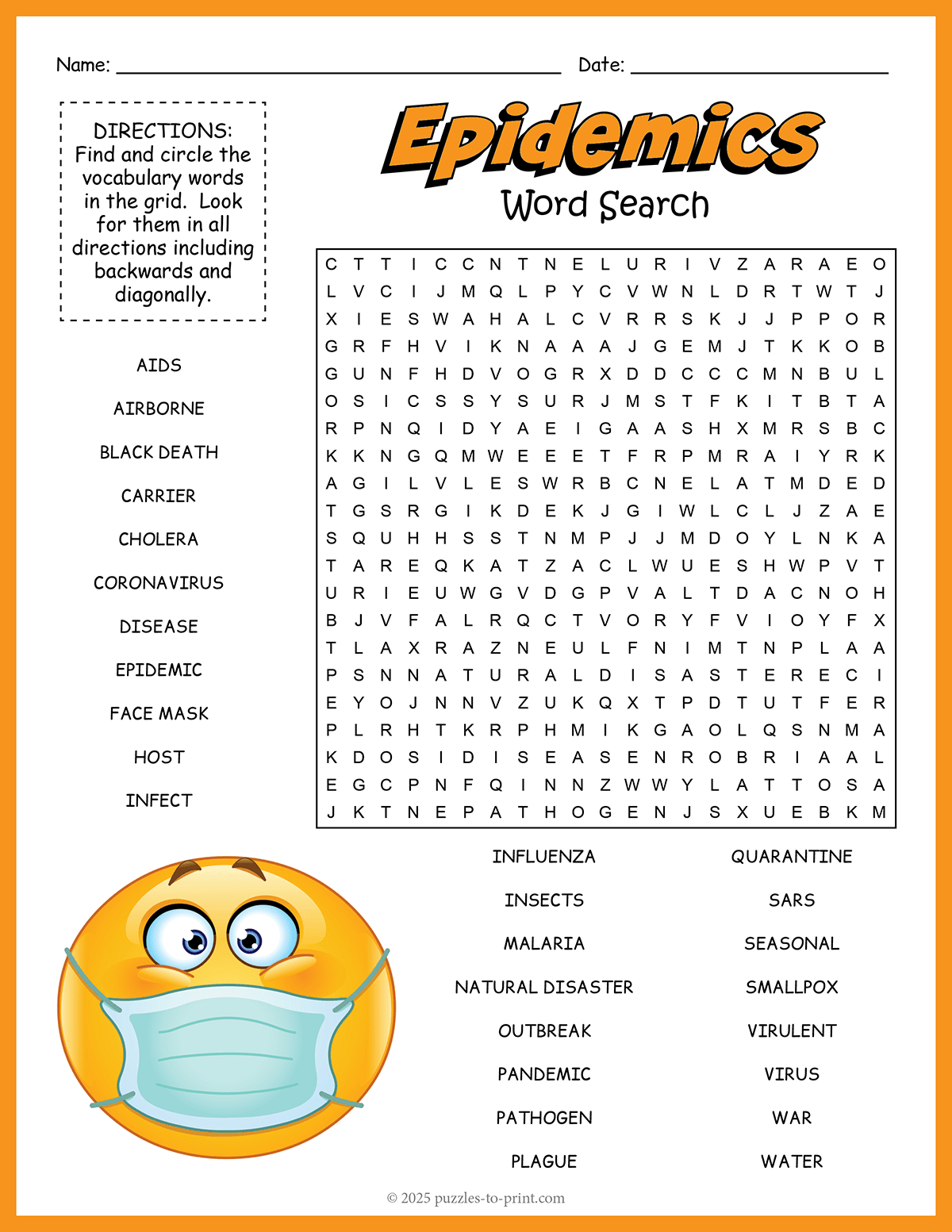 Epidemics Word Search