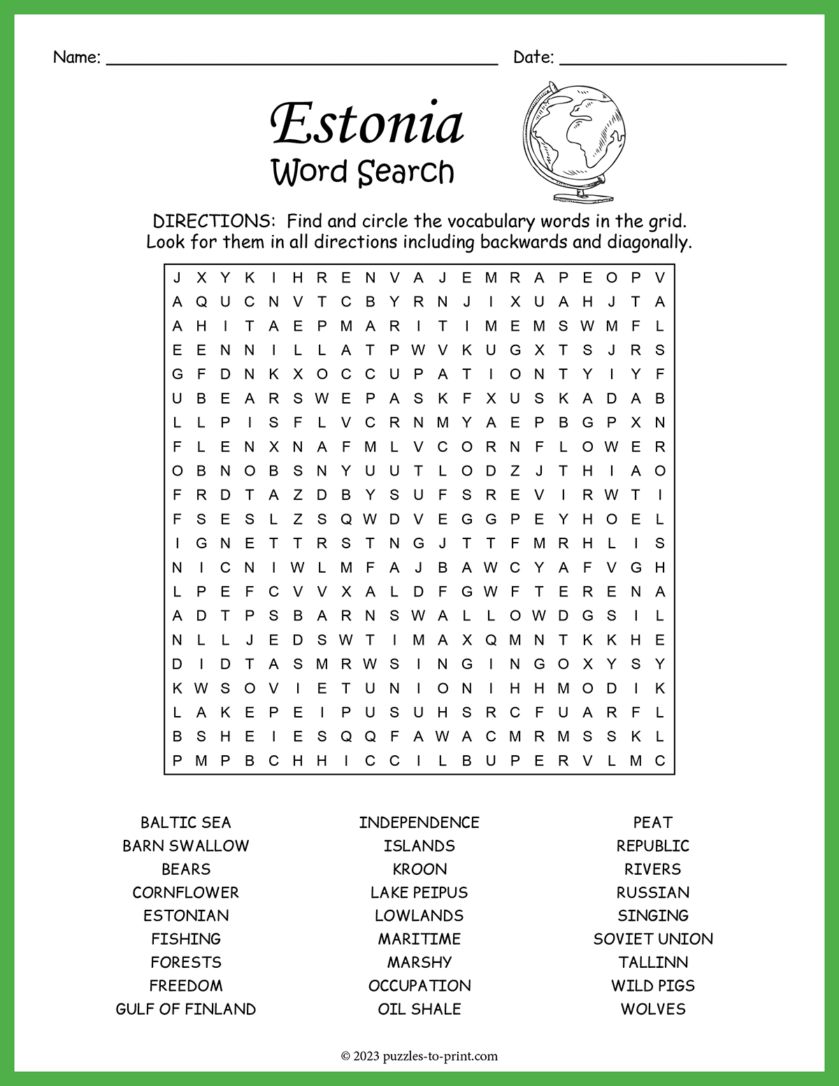 Tallinna Poistekoor Words Word Search Puzzle