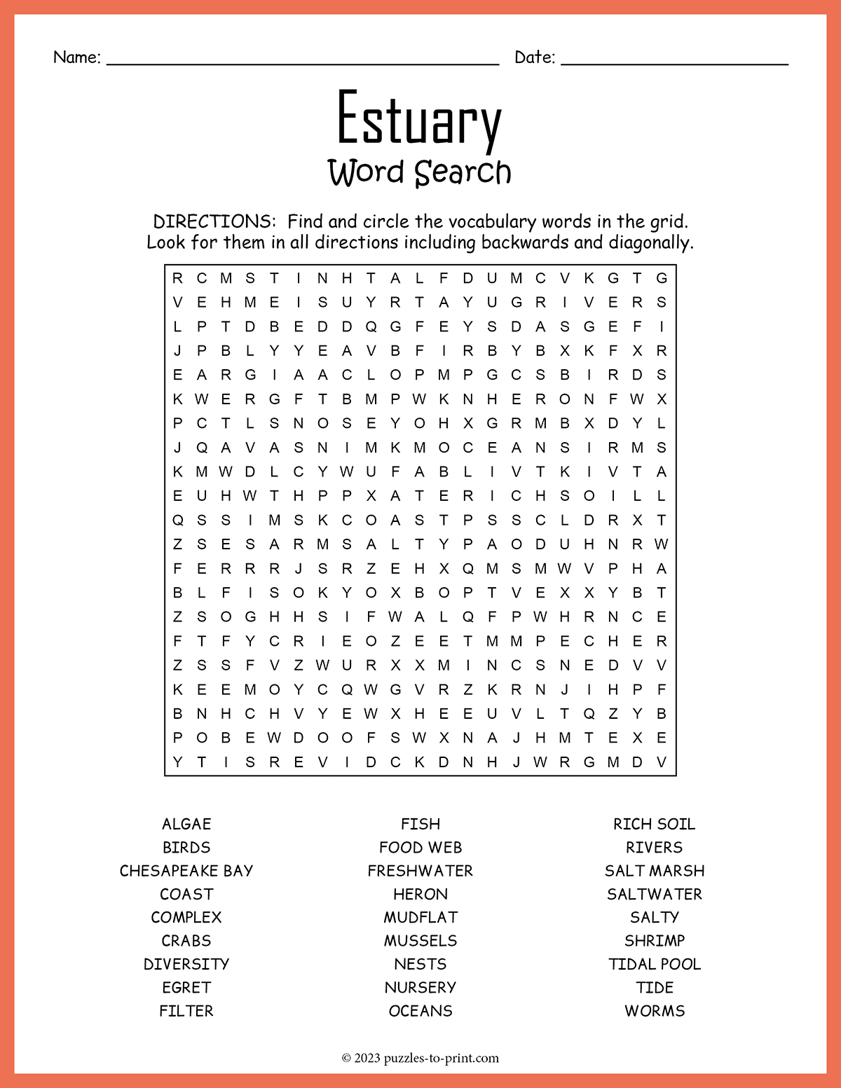 Estuary Word Search