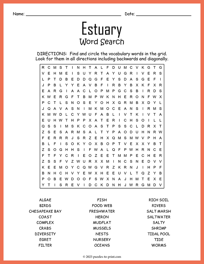 Estuary Word Search