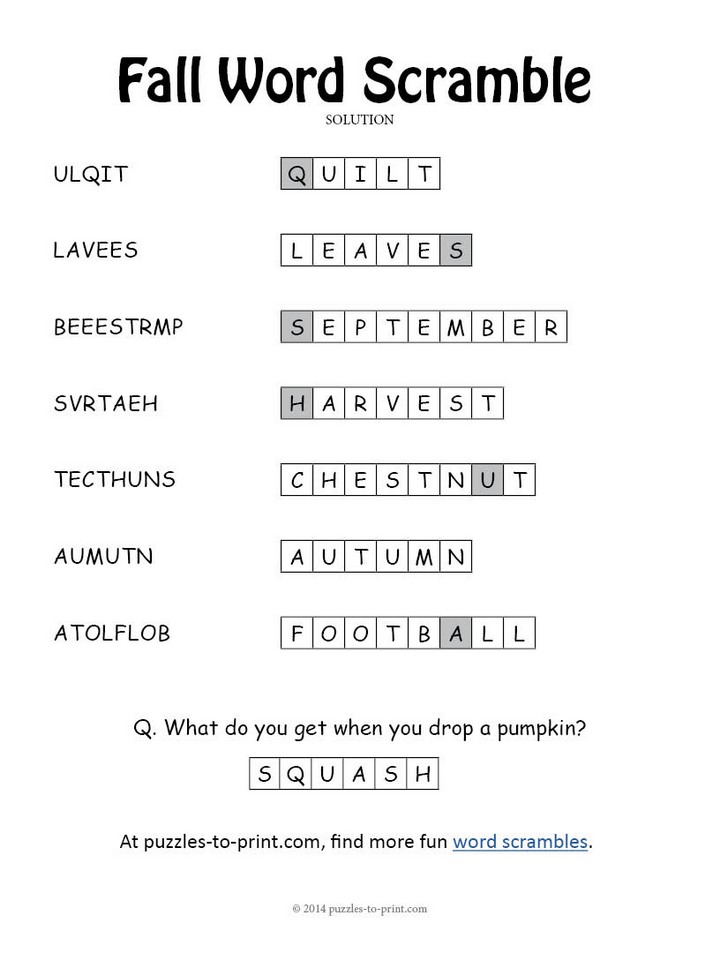 Fall Word Scramble Fall Word Scramble
