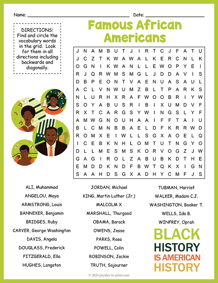 Famous African Americans Word Search