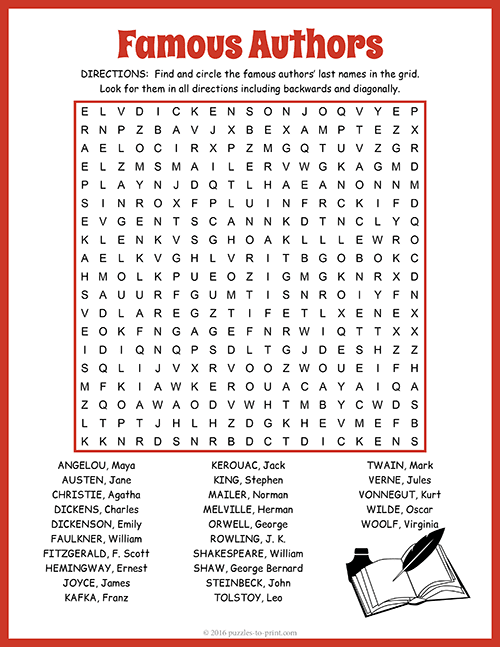 Famous Authors Word Search