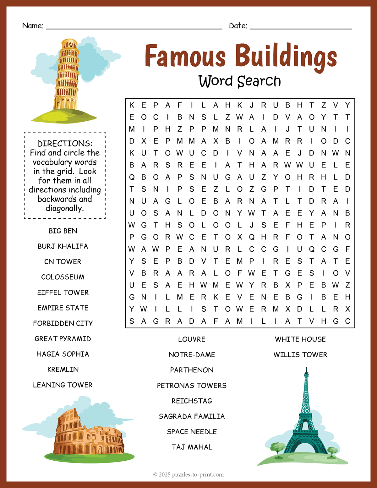 Famous Buildings Word Search