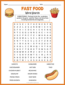 Fast Food Word Search