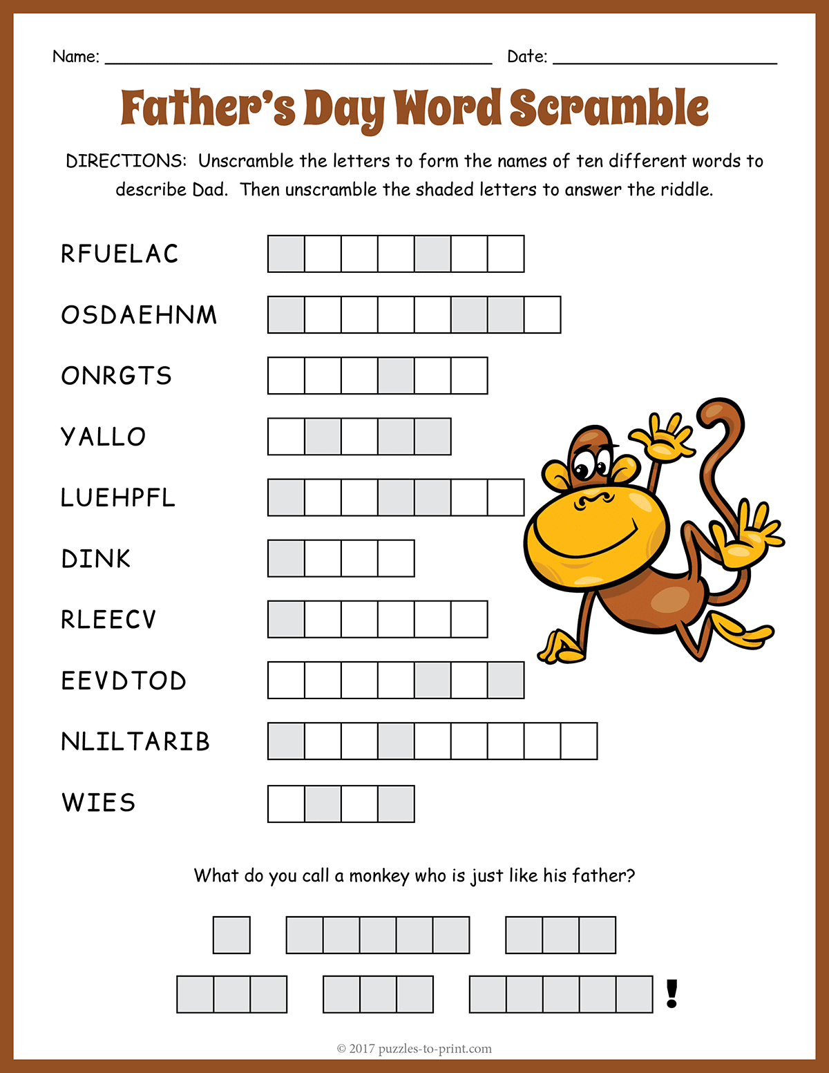 Father's Day Word Scramble