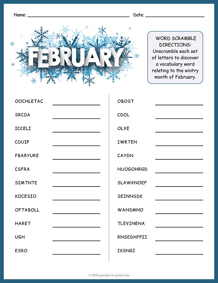 February Word Scramble