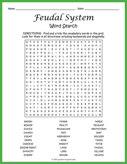 Feudal System Word Search