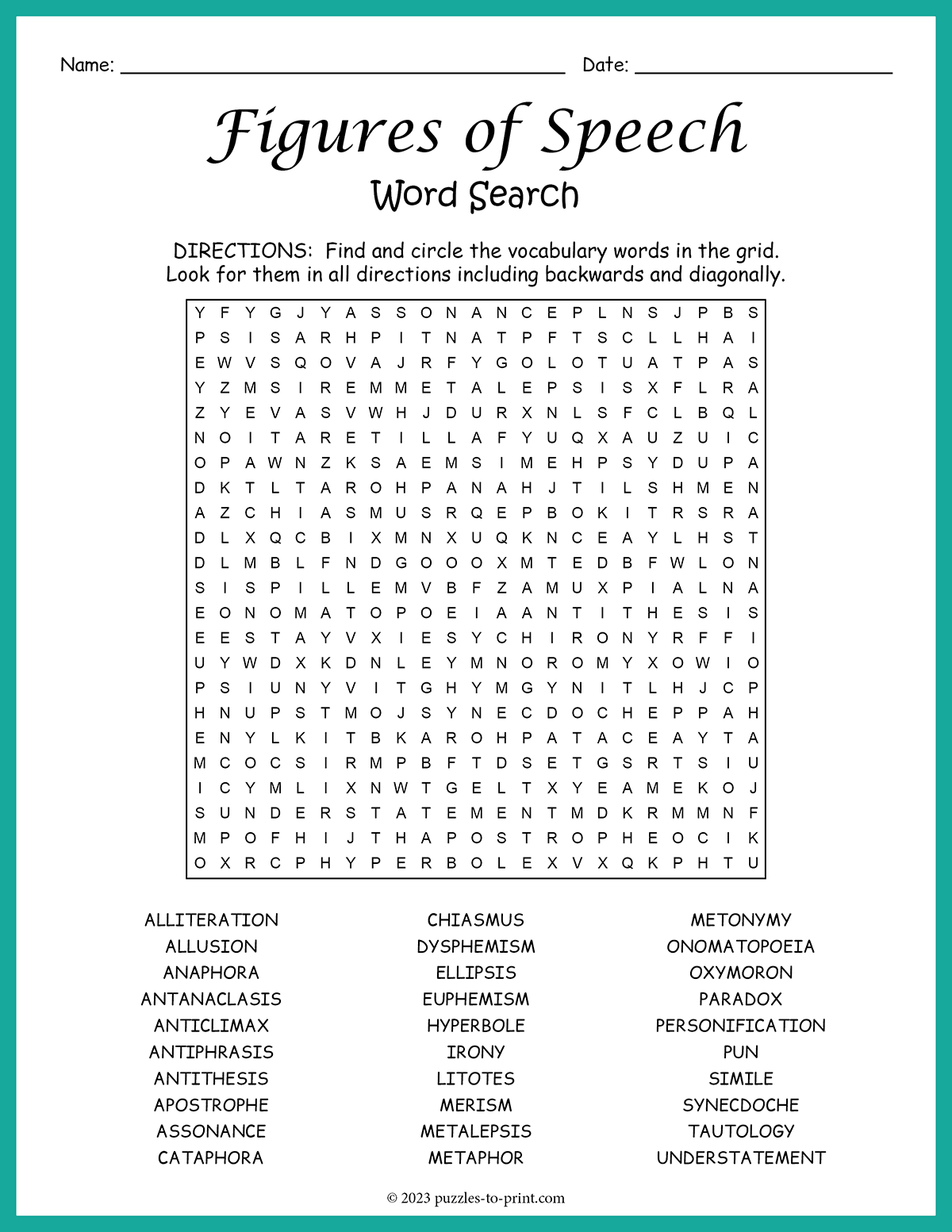 Figures of Speech Word Search