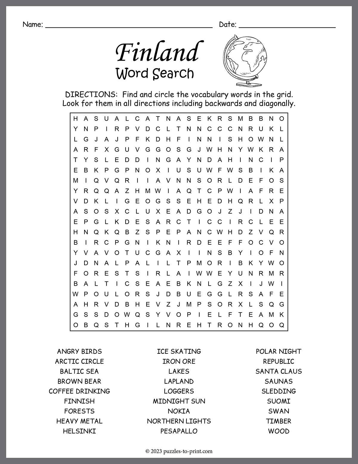 Finland Word Search