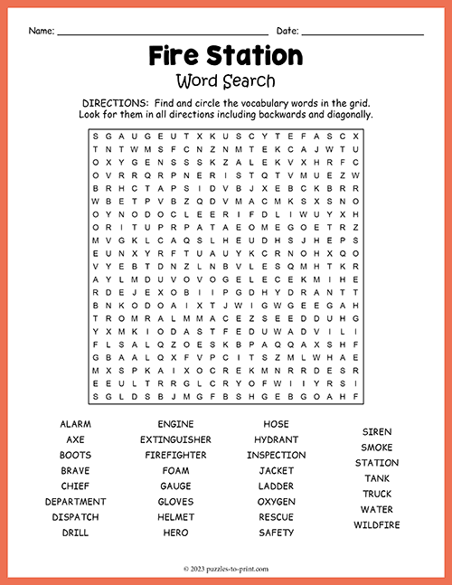 Fire Station Word Search