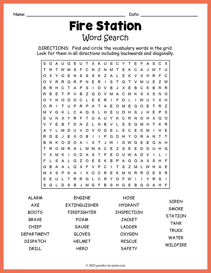 Fire Station Word Search