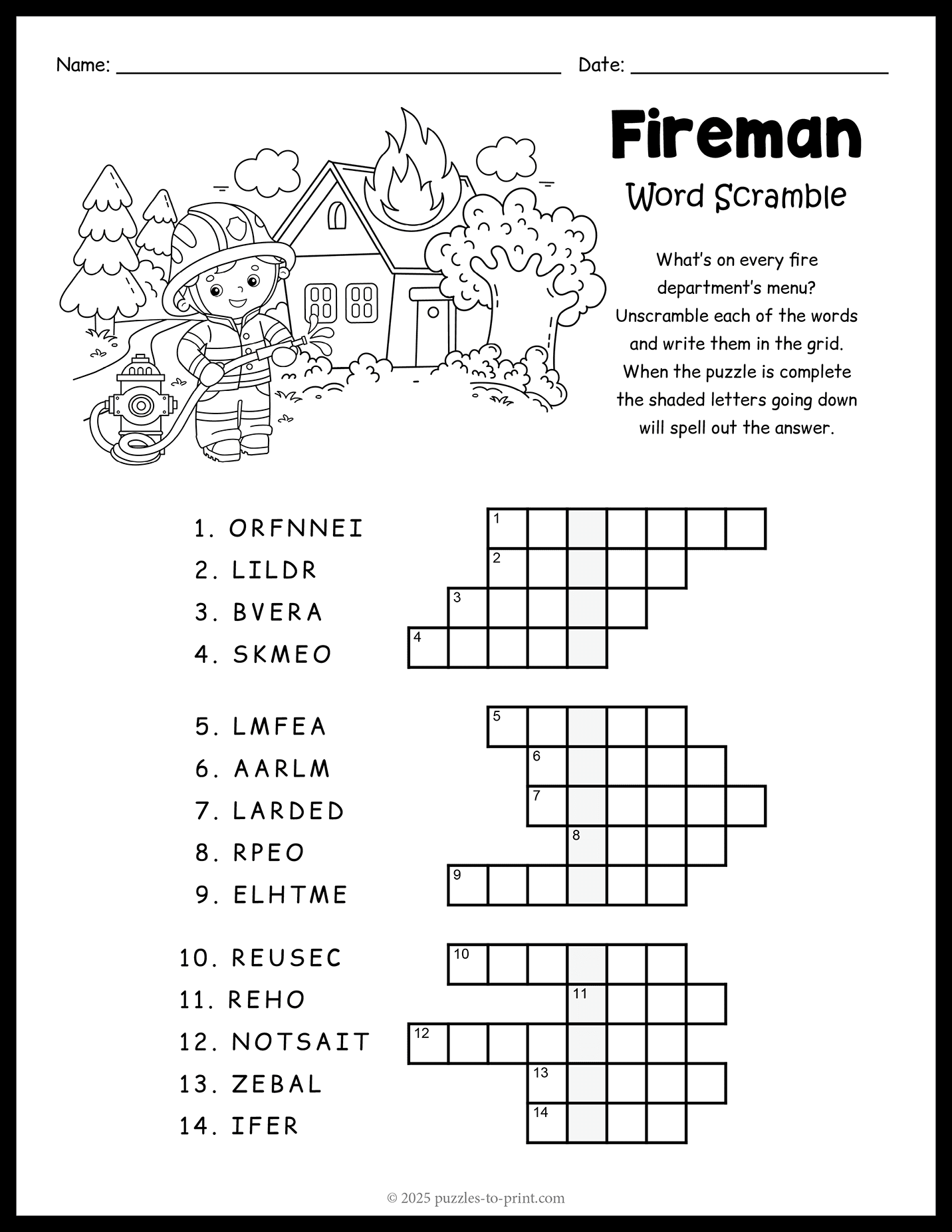 Fireman Word Scramble