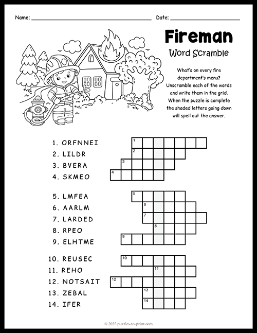 Fireman Word Scramble