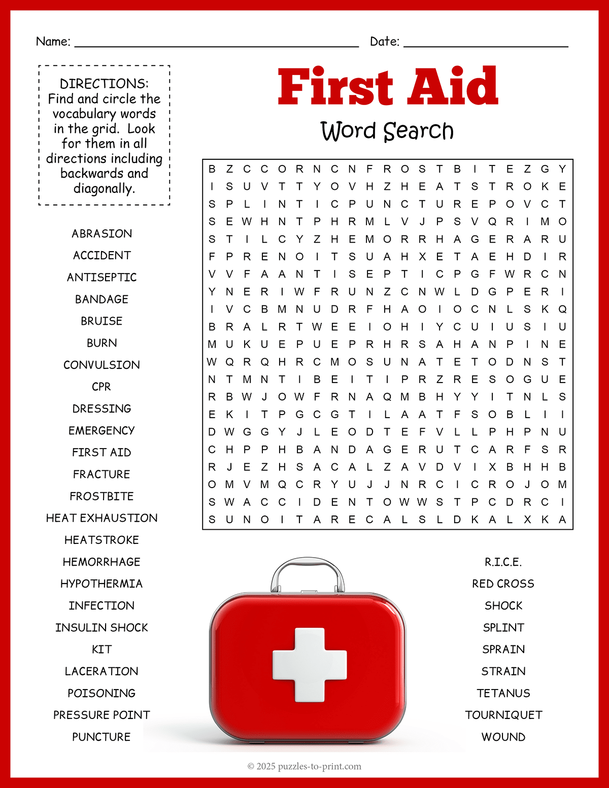 First Aid Word Search
