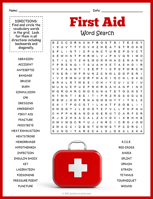 First Aid Word Search