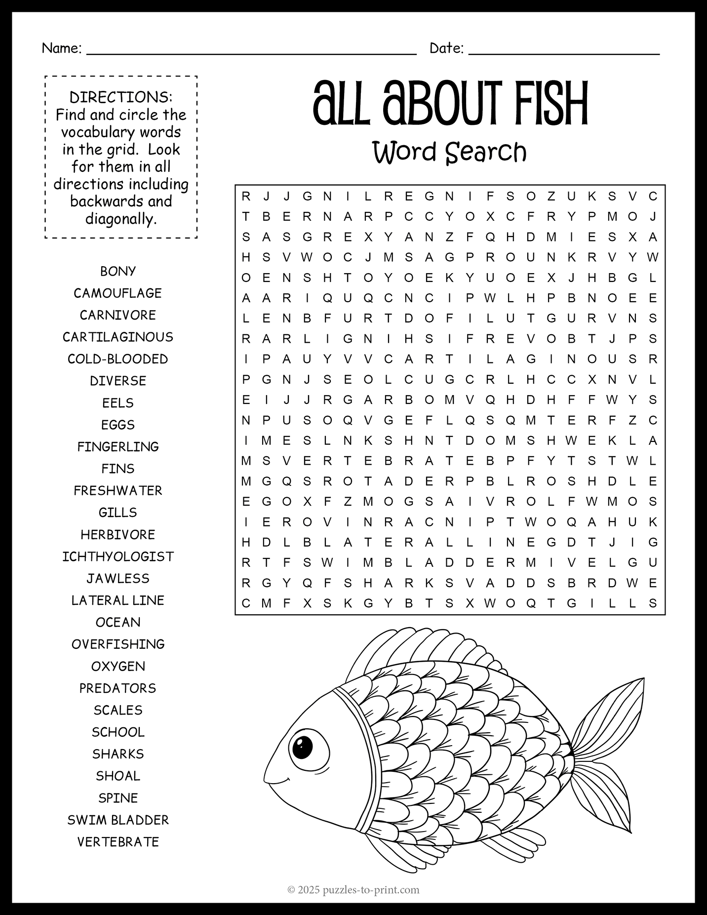 Fish Word Search - Free Printable (Easy & Challenging)