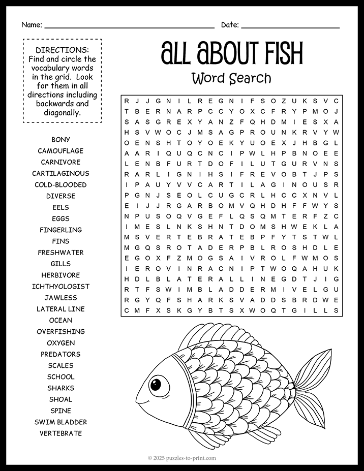 Fish Word Search - Free Printable (Easy & Challenging)