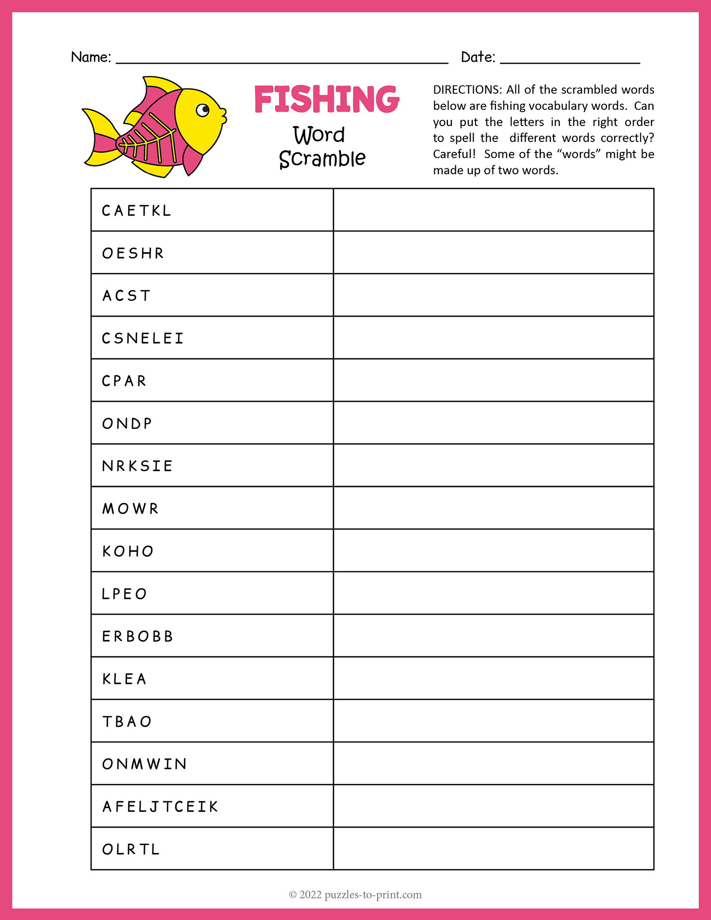 Fishing Word Scramble
