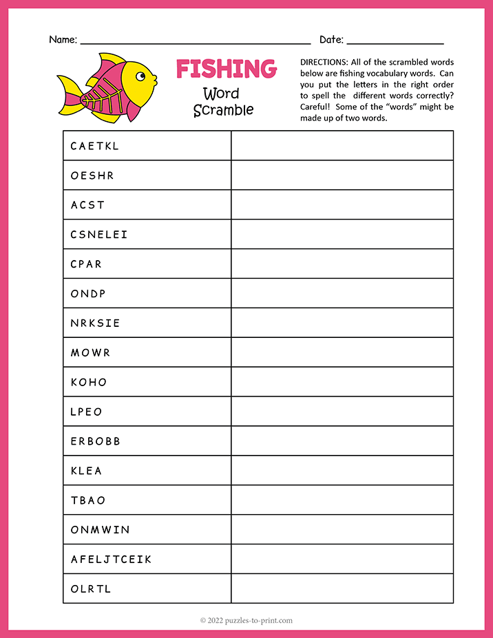 Fishing Word Scramble