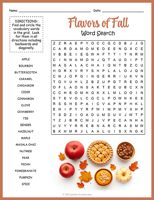 Flavors of Fall Word Search