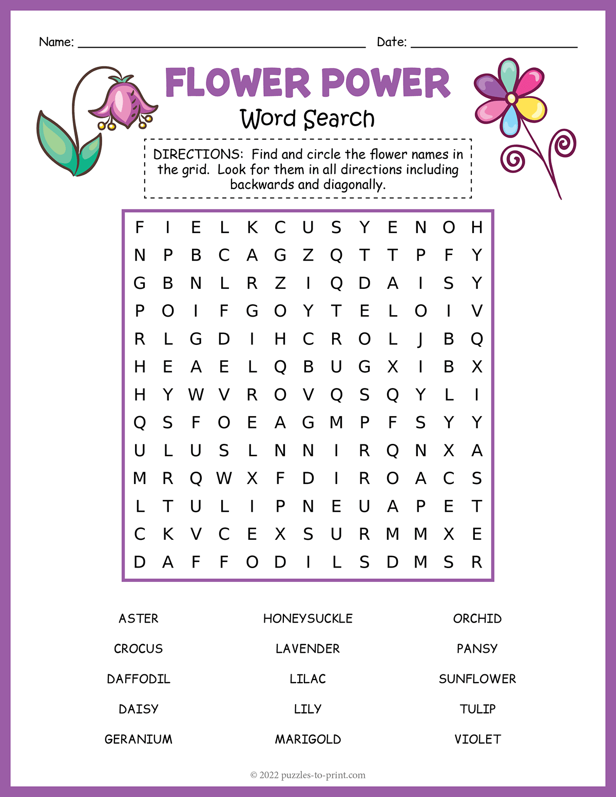 Flower Word Search