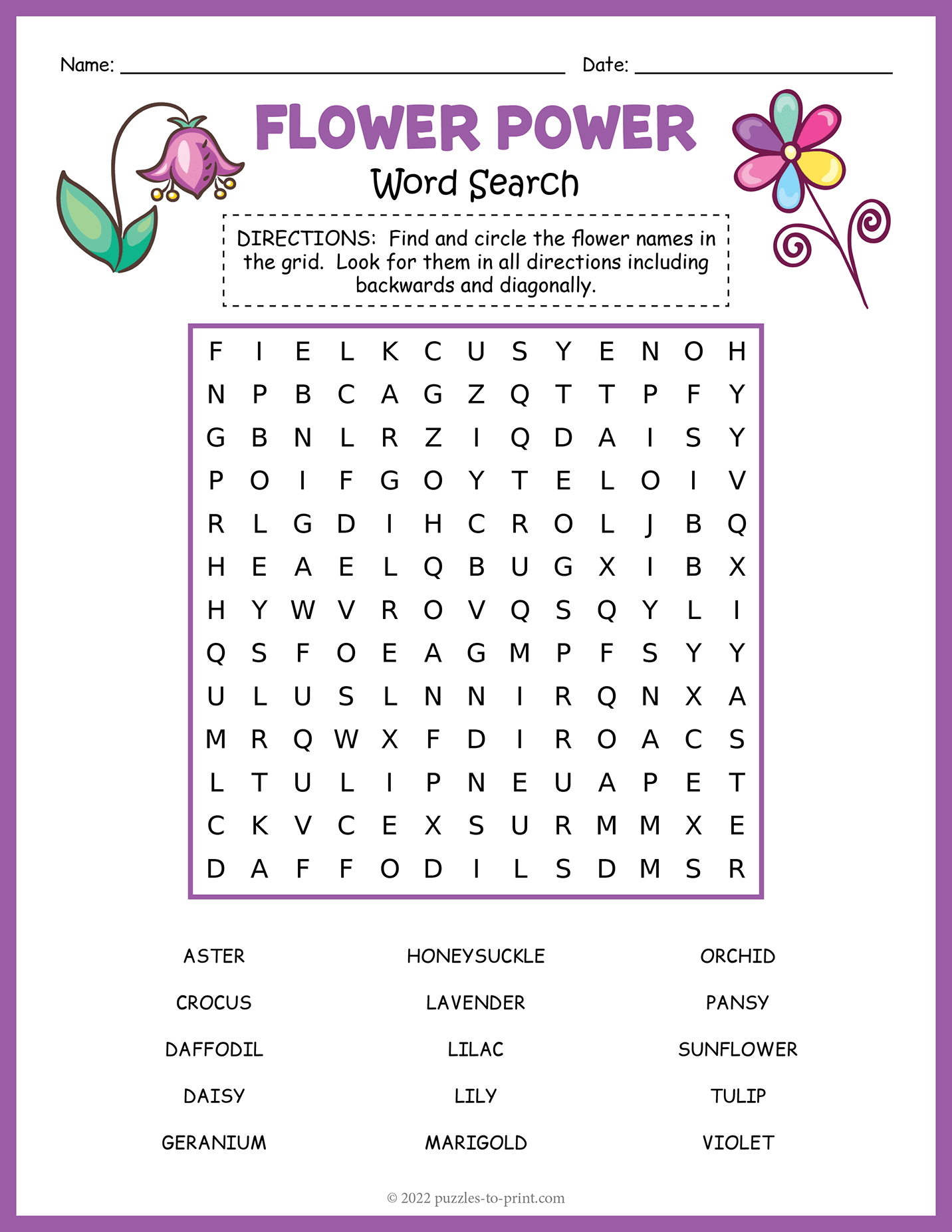 Flower Word Search