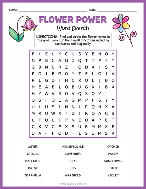 Flower Word Search
