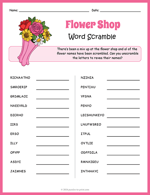Flowers Word Scramble