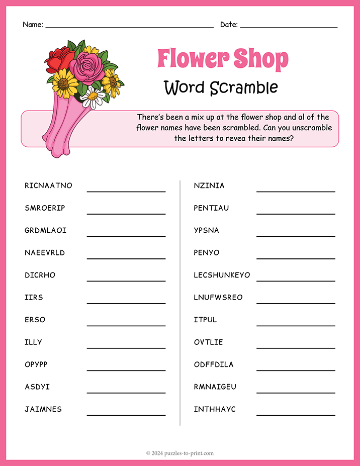 Flowers Word Scramble