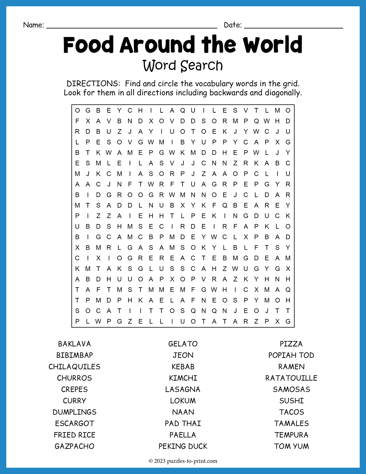 Free Printable Food Word Search Puzzles