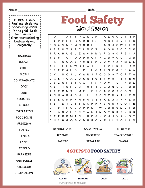 Food Safety Word Search