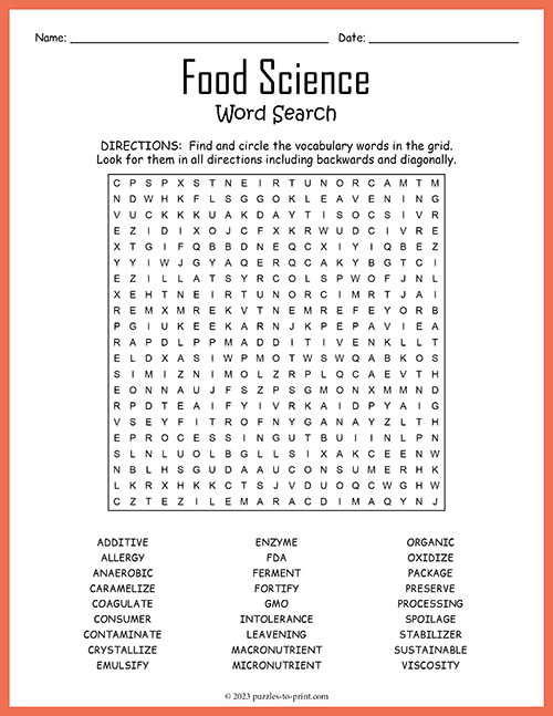 Food Science Word Search