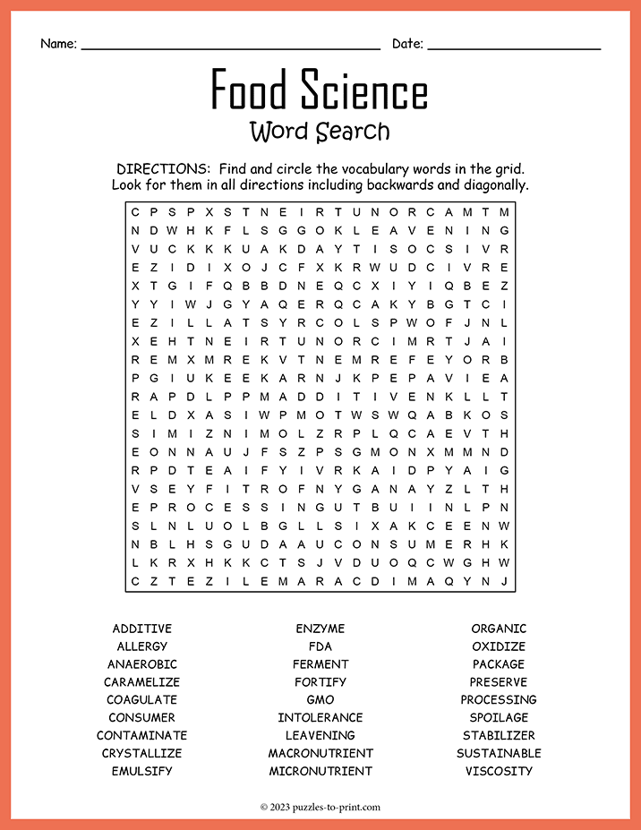 Food Science Word Search