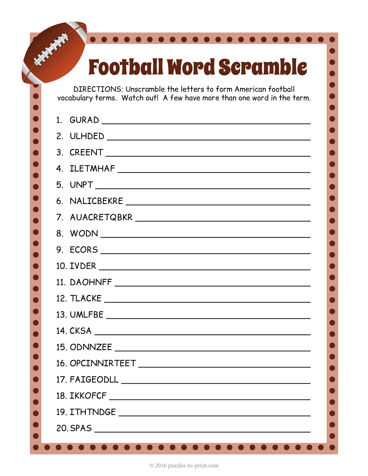 Football Word Scramble