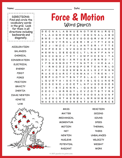 Force and Motion Word Search