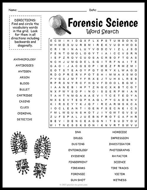 Forensic Science Word Search