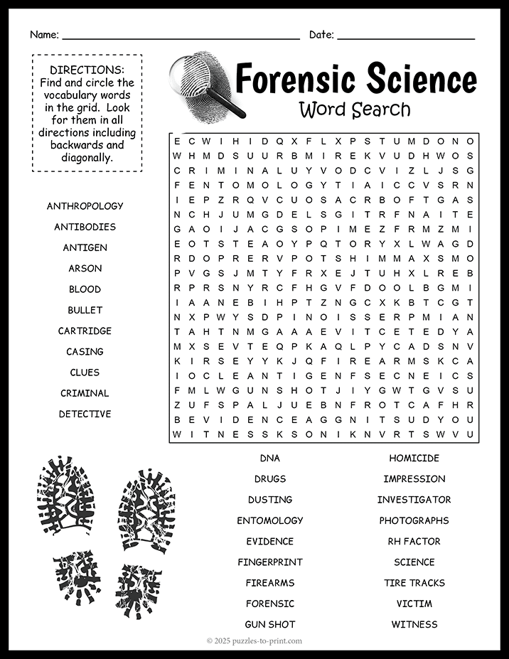 Forensic Science Word Search