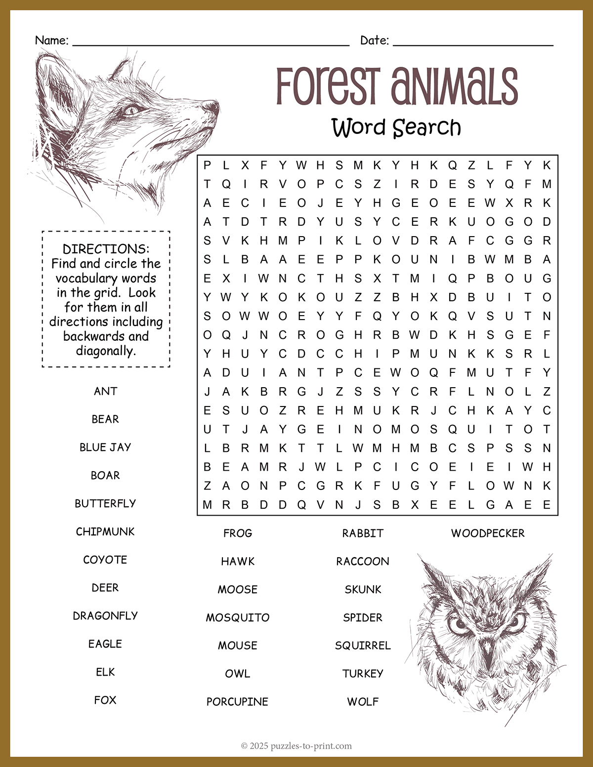 Forest Animals Word Search