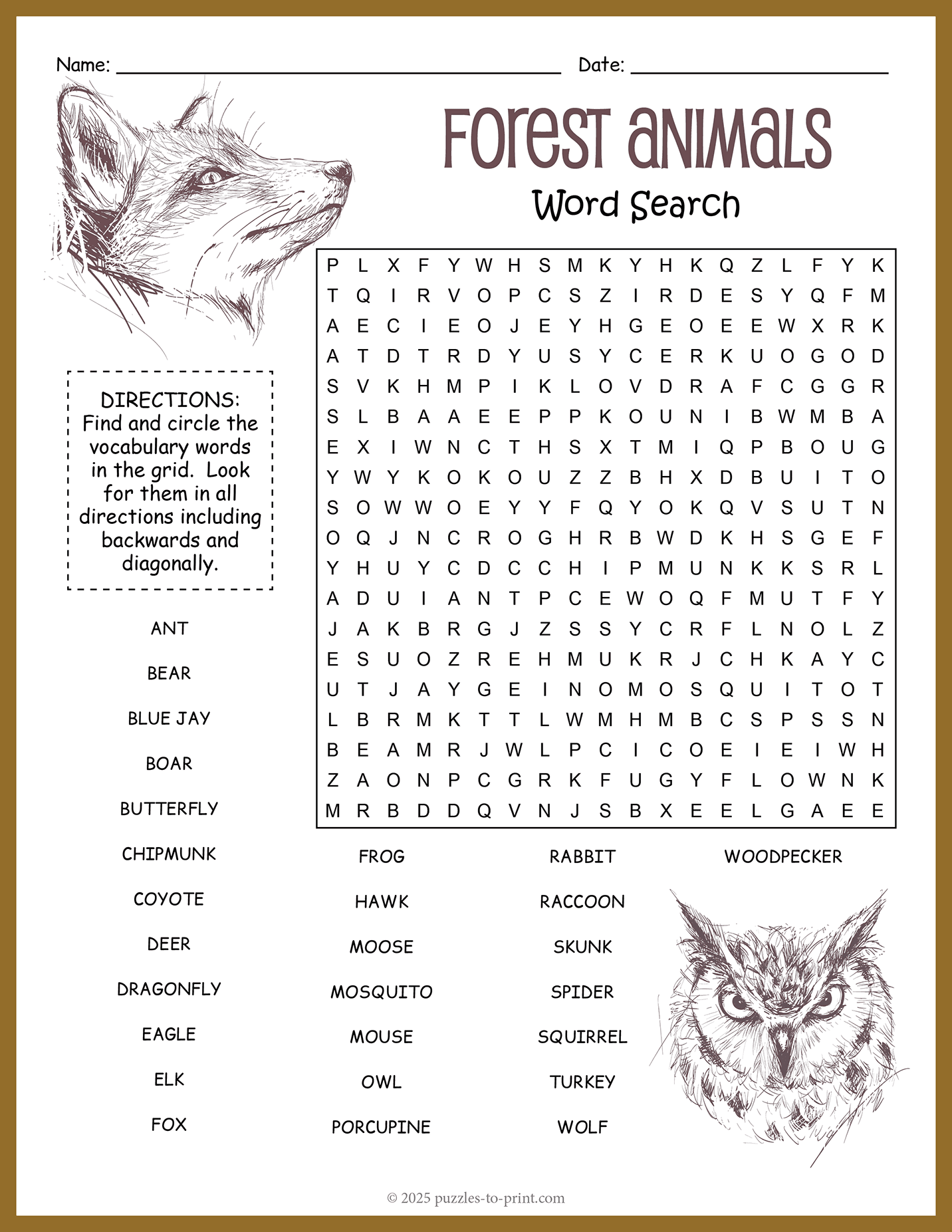 Forest Animals Word Search